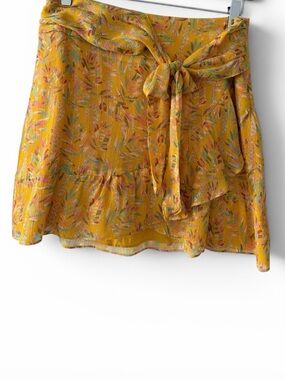 Sezane | Skirts | Sezane Silk Metallic Floral Mini Skirt Yellow Tie ...